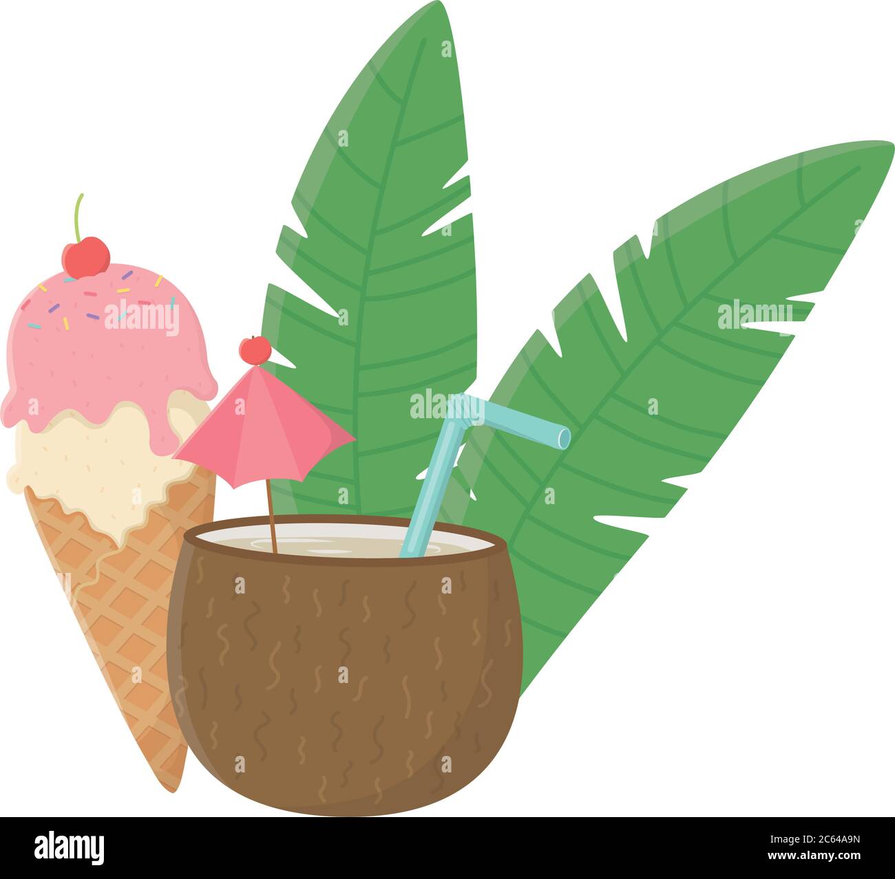 summer travel and vacation coconut cocktail ice cream leaves palm ...