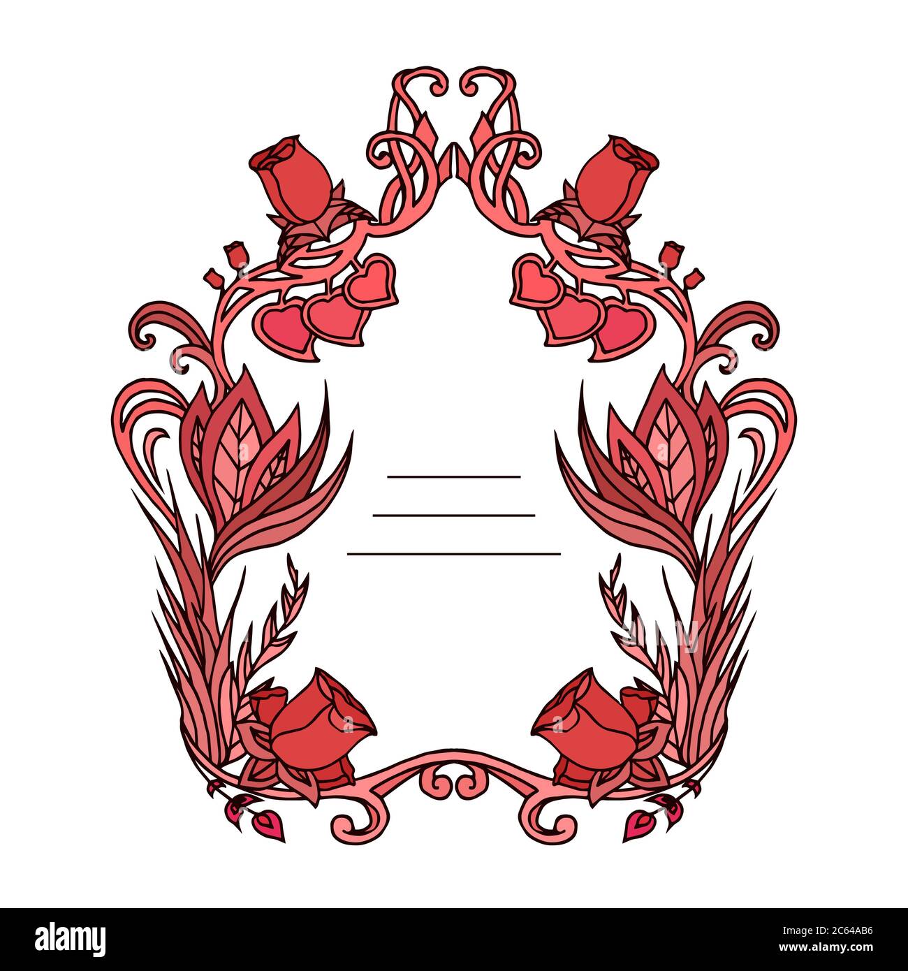 Flower frame with roses, vines and place for text. Vector element for ...