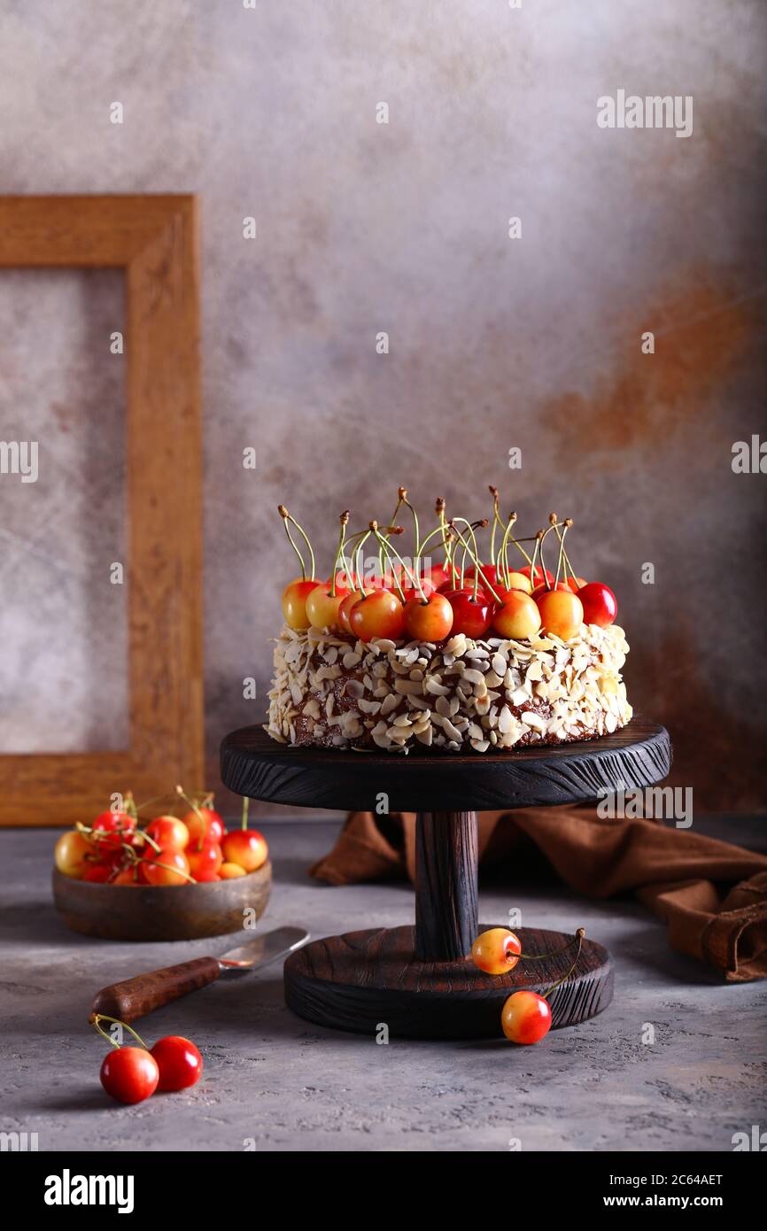 homemade berry fruit cake with fresh cherry Stock Photo - Alamy