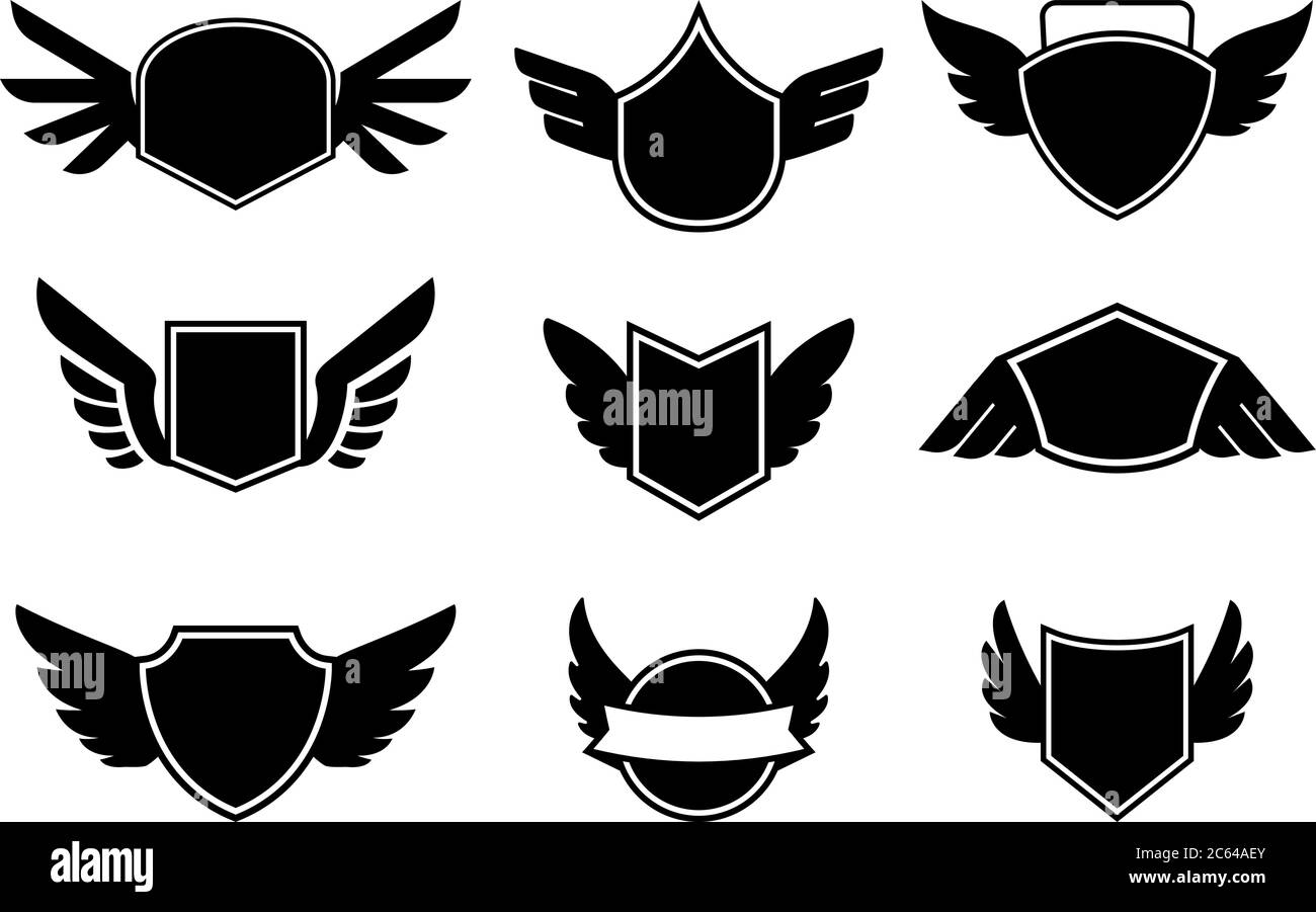 Set of the empty emblems with wings. Design element for logo, label ...
