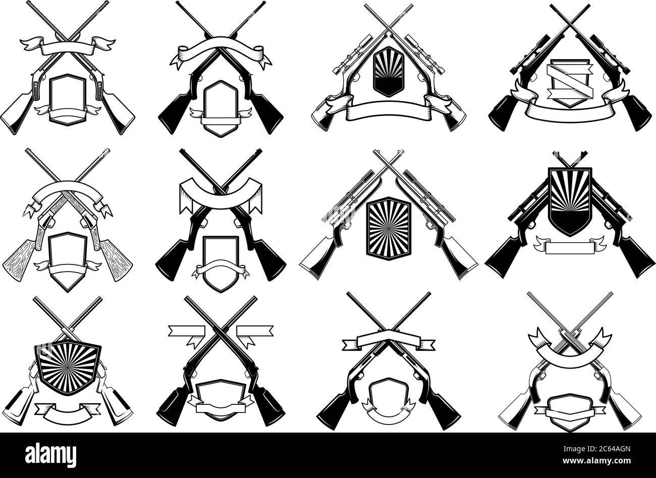 Set of hunting emblems with hunting guns and rifles. Design element for ...