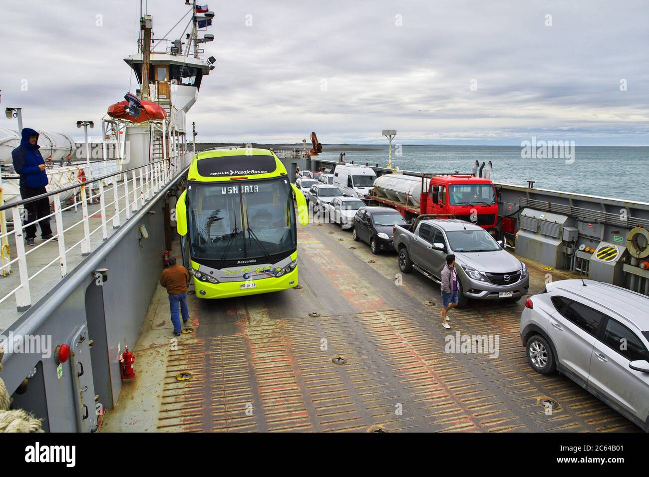 The ferry on Magellanic Strait, Tierra del Fuego, Chile Stock Photo - Alamy