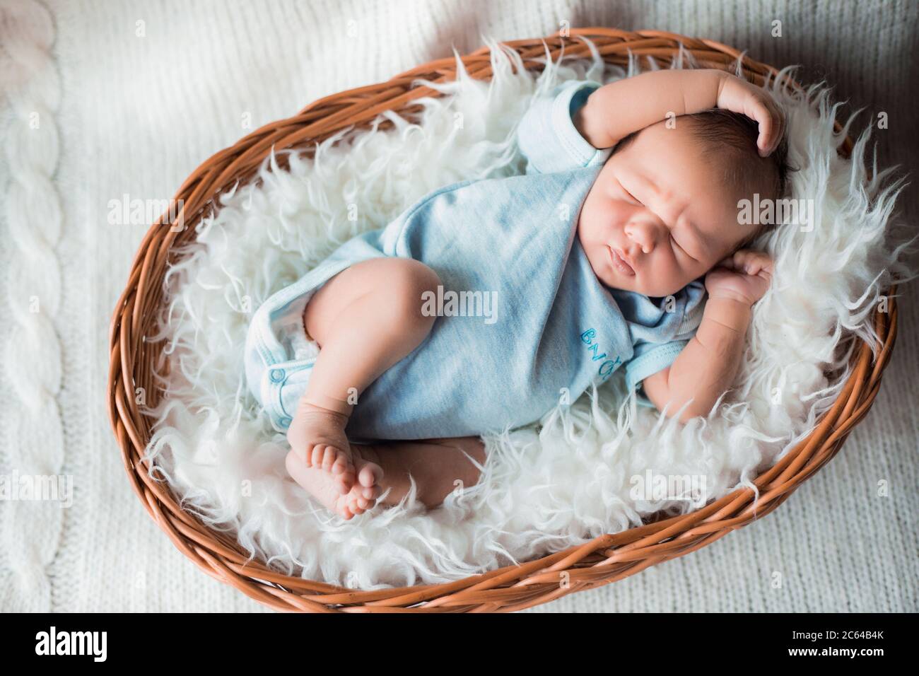 Pretty Newborn Baby Boy On Textile Background Stock Photo - Alamy