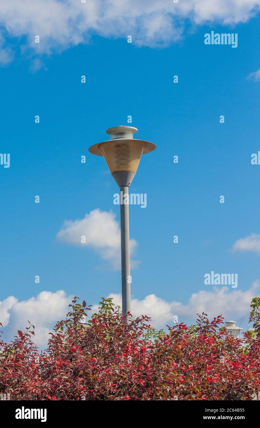 Outdoor street light close-up under blue sky and white clouds Stock ...