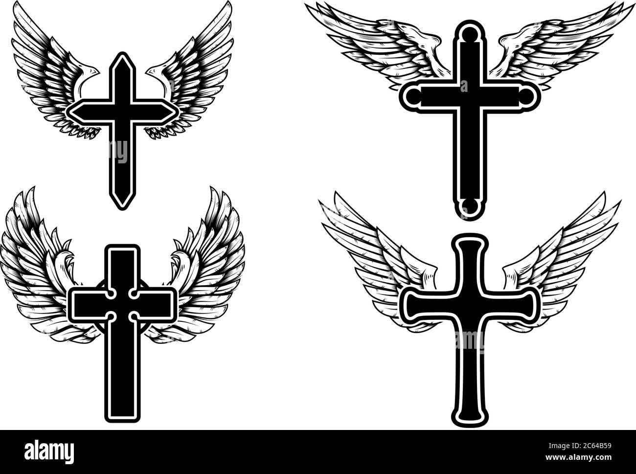 Crosses With Wings And Banner