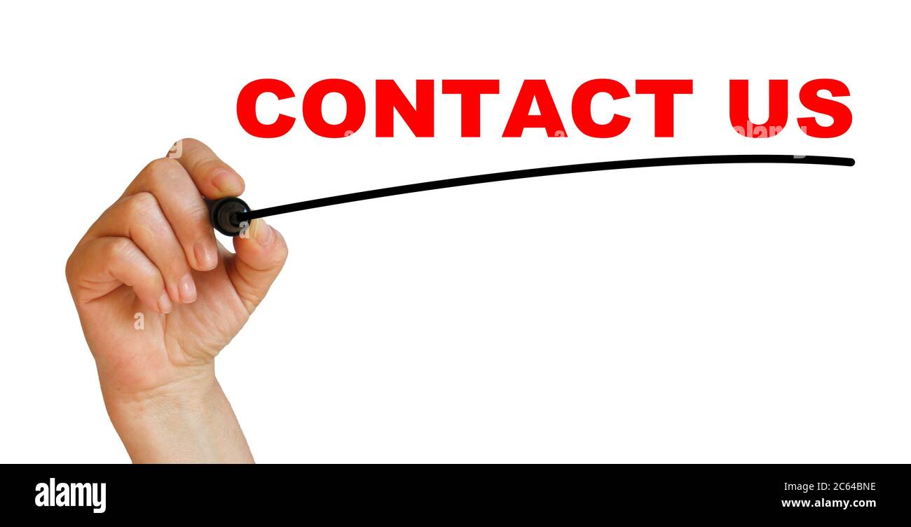 Hand underlining CONTACT US with red marker Stock Photo - Alamy