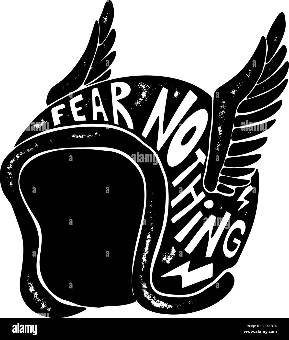 Fear nothing. Hand drawn winged racer helmet with lettering. Design ...