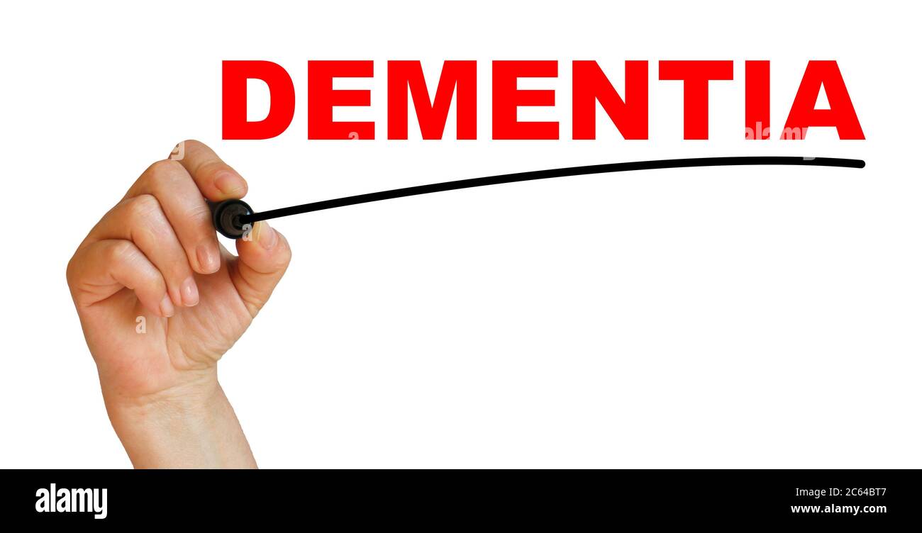 Hand underlining dementia with red marker Stock Photo - Alamy
