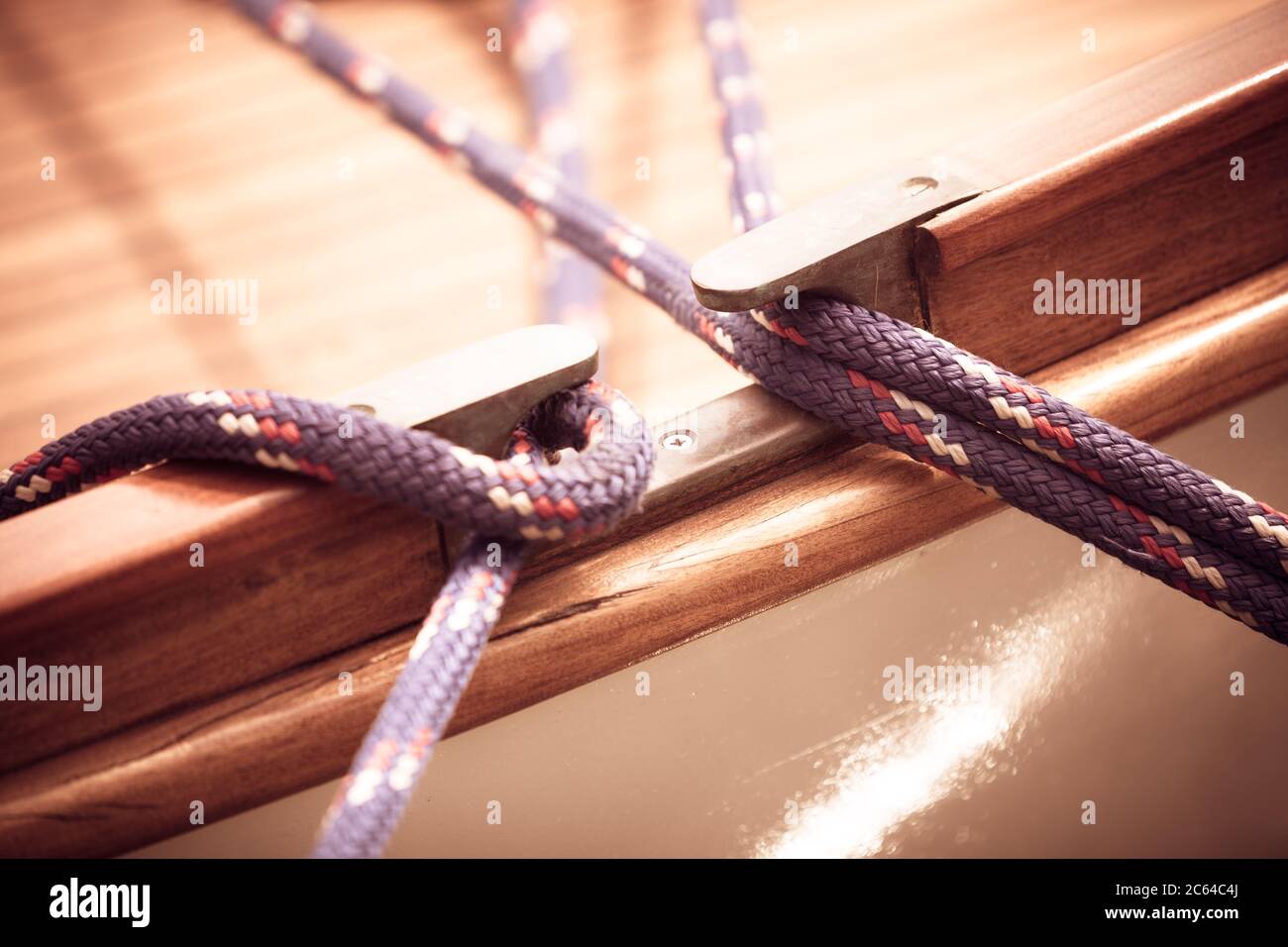 Yachting. Sailboat view of different parts of yacht, block with rope ...