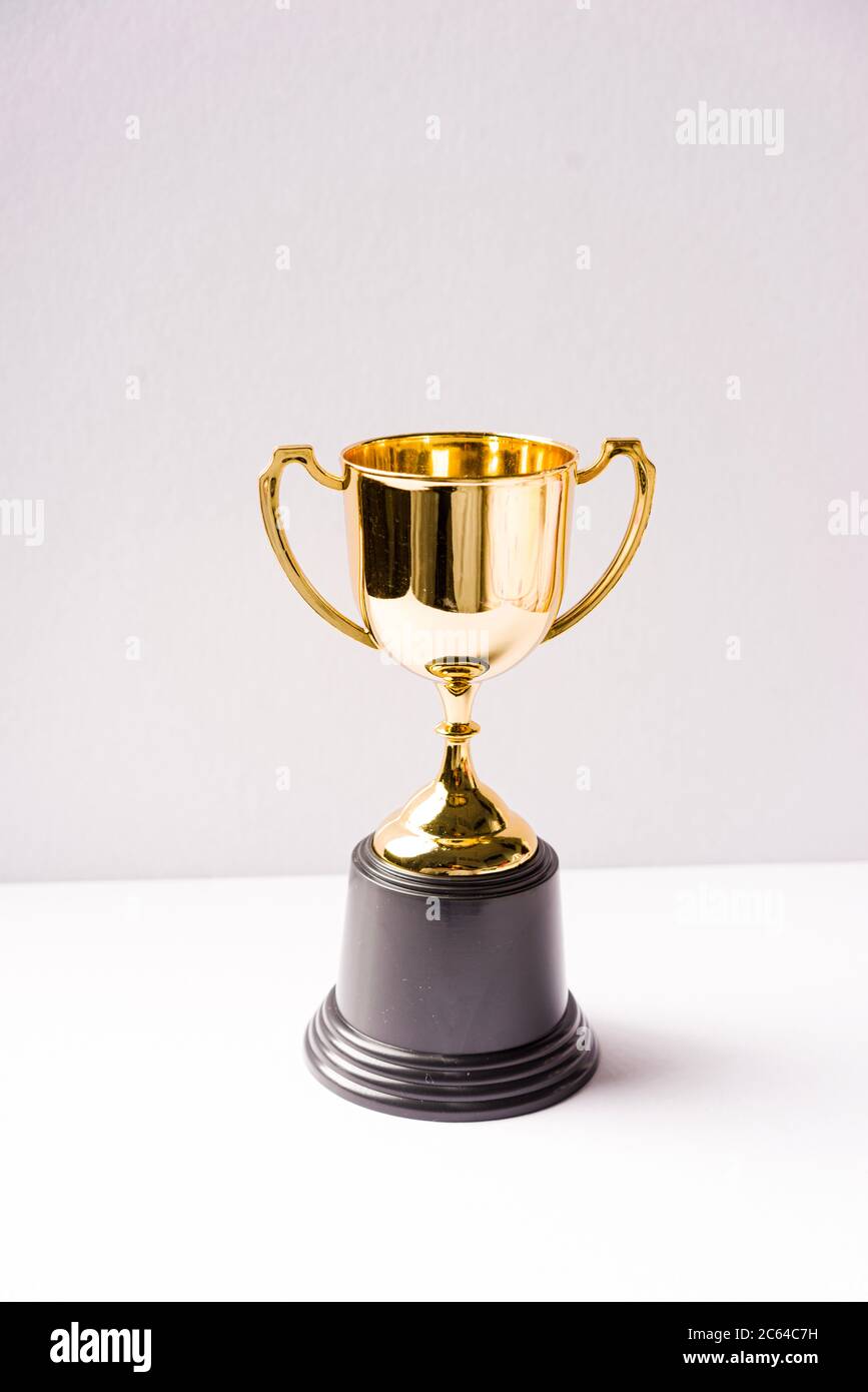 Isolated shot of trophy replica against white background Stock Photo ...