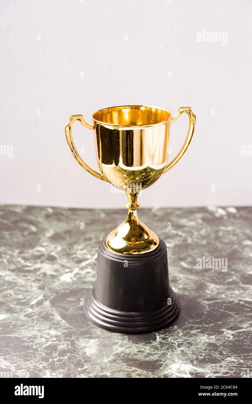 Isolated shot of trophy replica against white background Stock Photo ...
