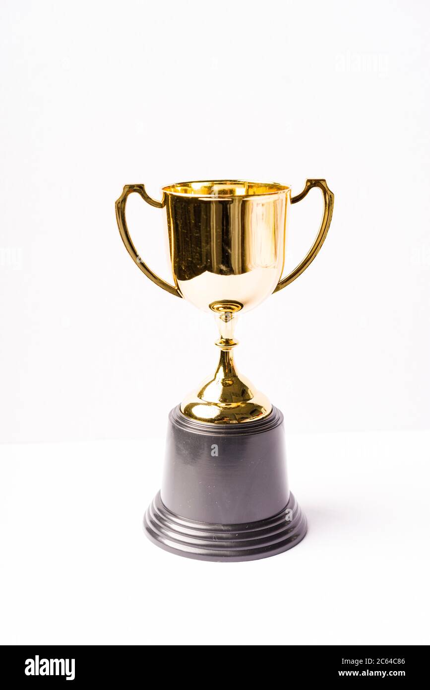 Isolated shot of trophy replica against white background Stock Photo ...