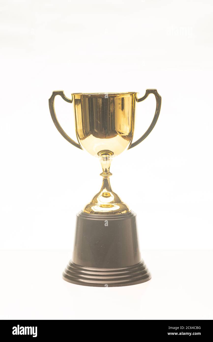 Isolated shot of trophy replica against white background Stock Photo ...