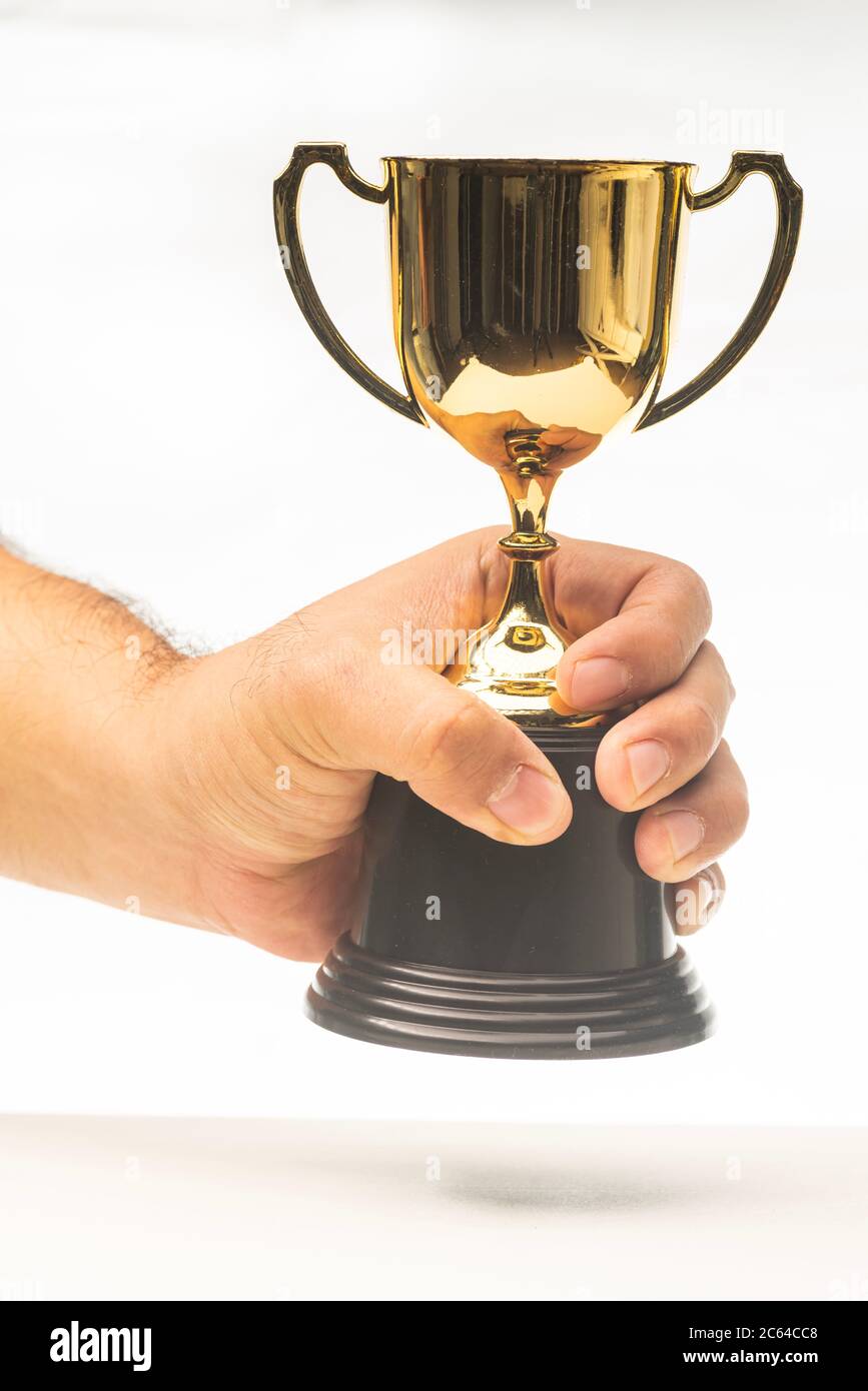 Isolated shot of trophy replica against white background Stock Photo ...