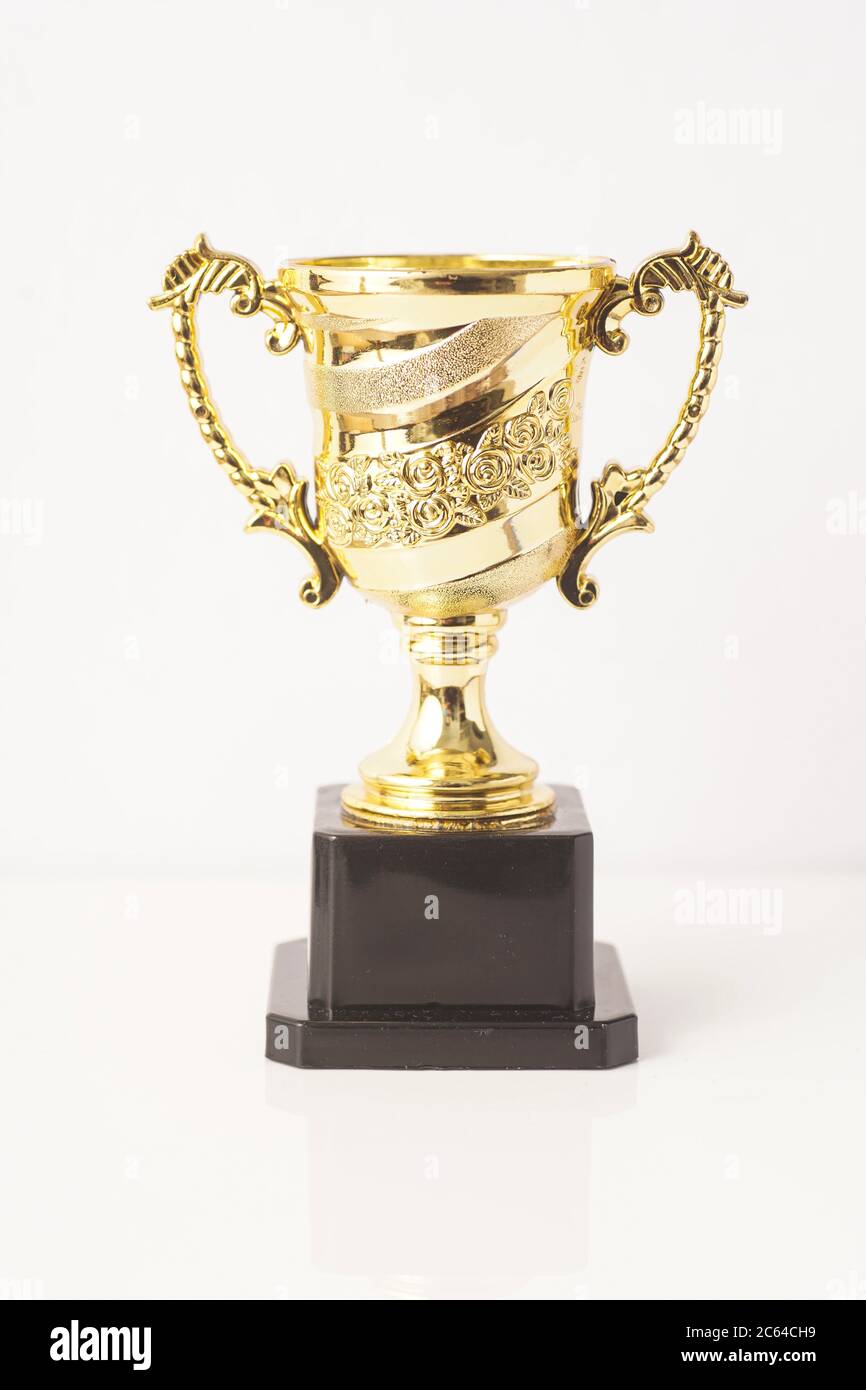 Isolated shot of trophy replica against white background Stock Photo ...