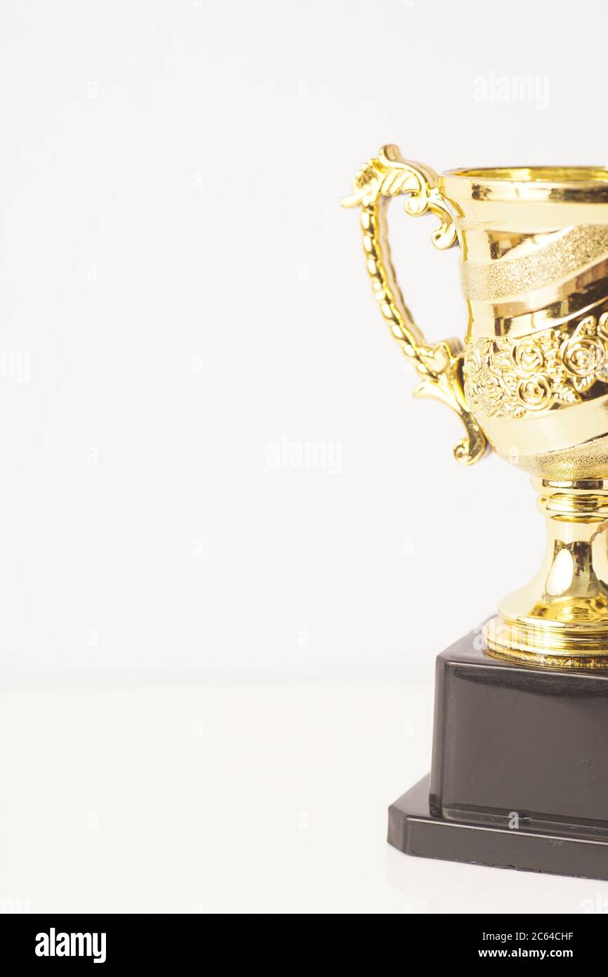 Isolated shot of trophy replica against white background Stock Photo ...