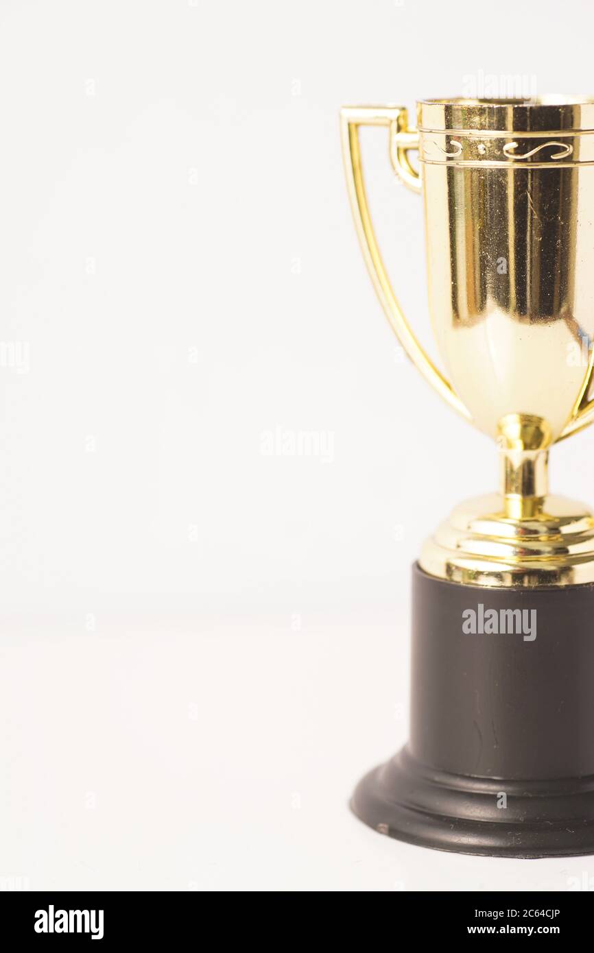 Isolated shot of trophy replica against white background Stock Photo ...