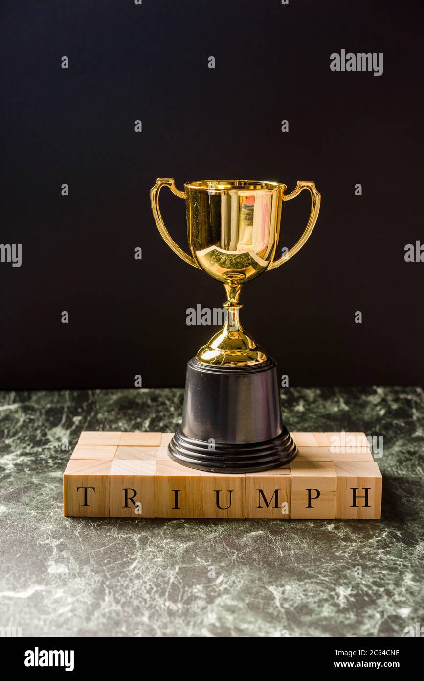 Trophy replica isolated against black Stock Photo - Alamy