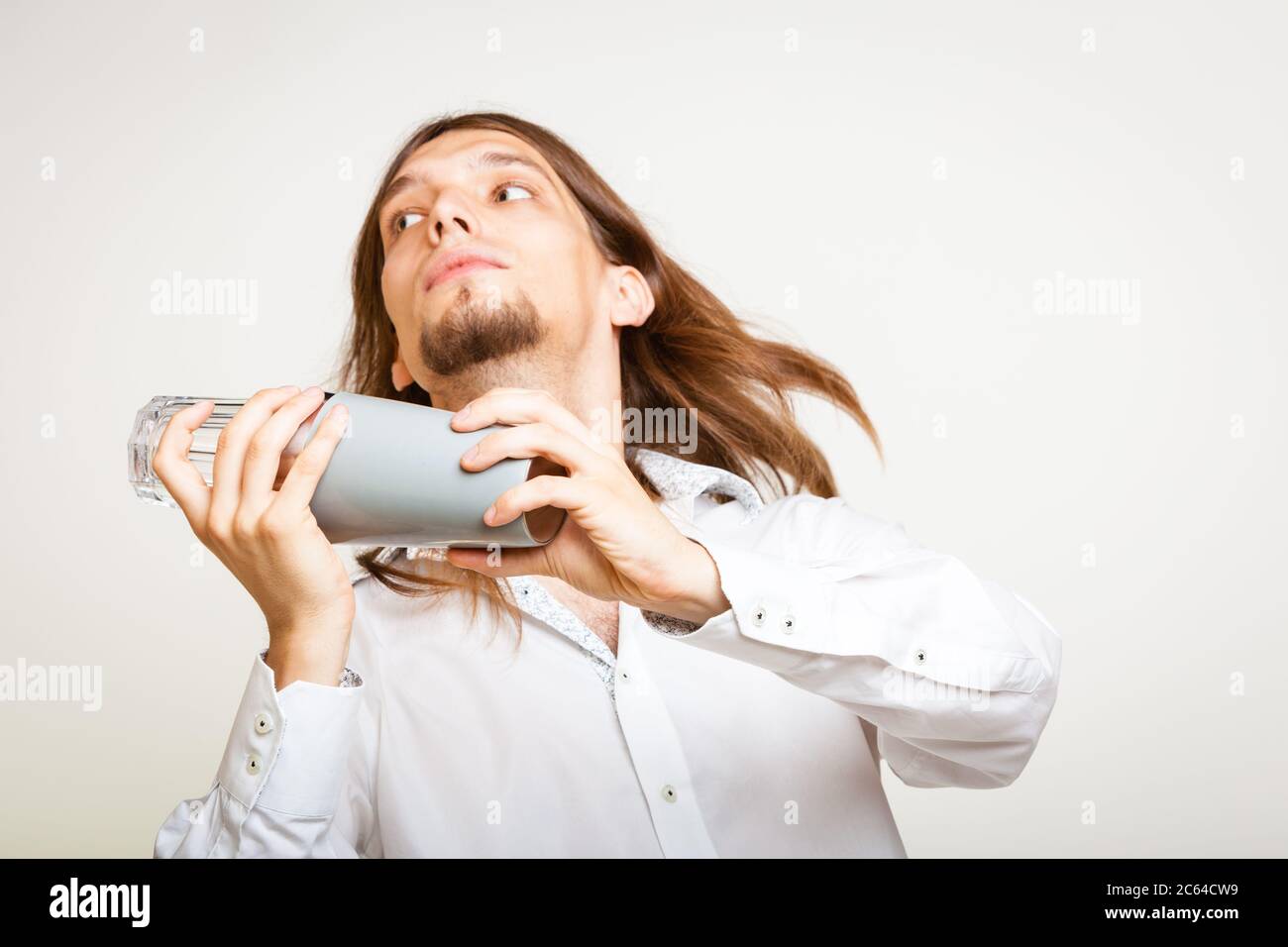 Alcohol liquor party happiness relax passion concept. Long haired ...