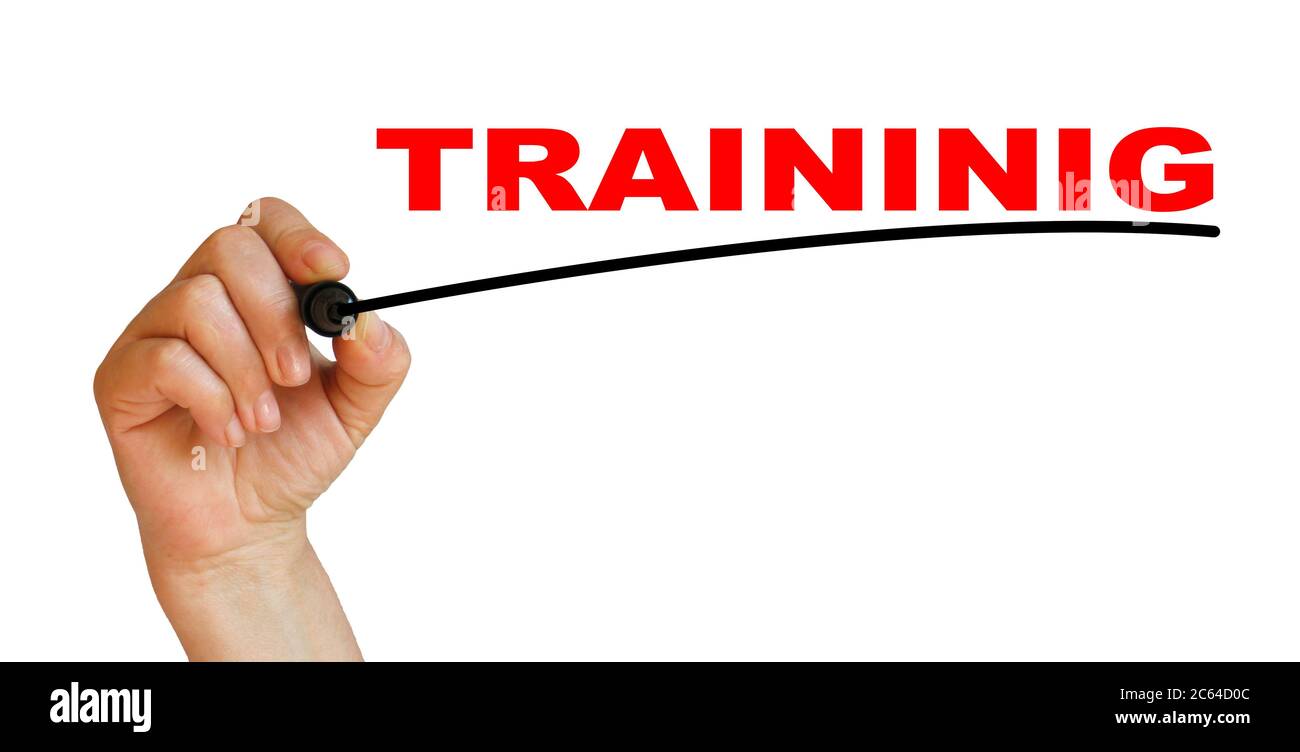 Hand underlining training with red marker Stock Photo - Alamy