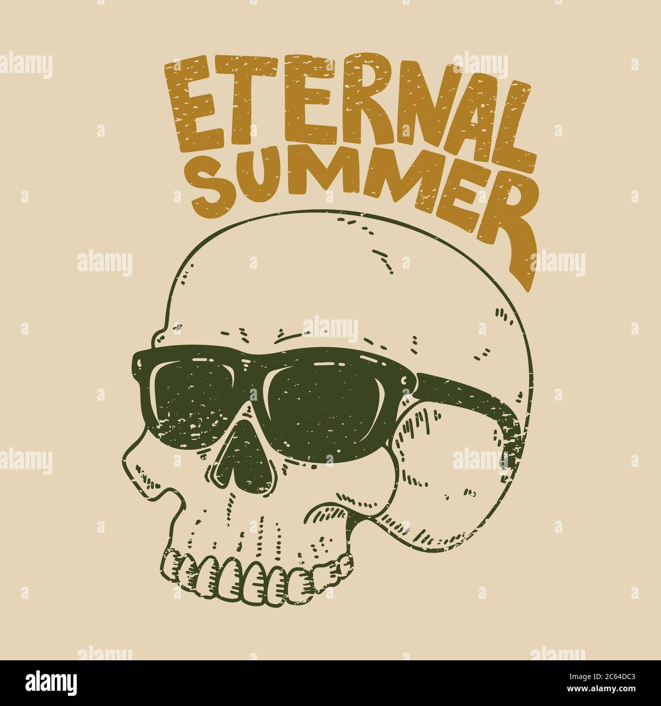 Eternal summer. Skull in sunglasses on grunge background. Design ...