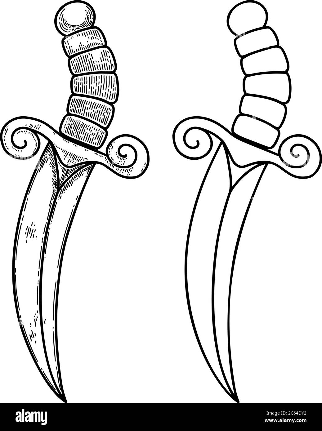 illustration of dagger in engraving style. Design element for poster ...