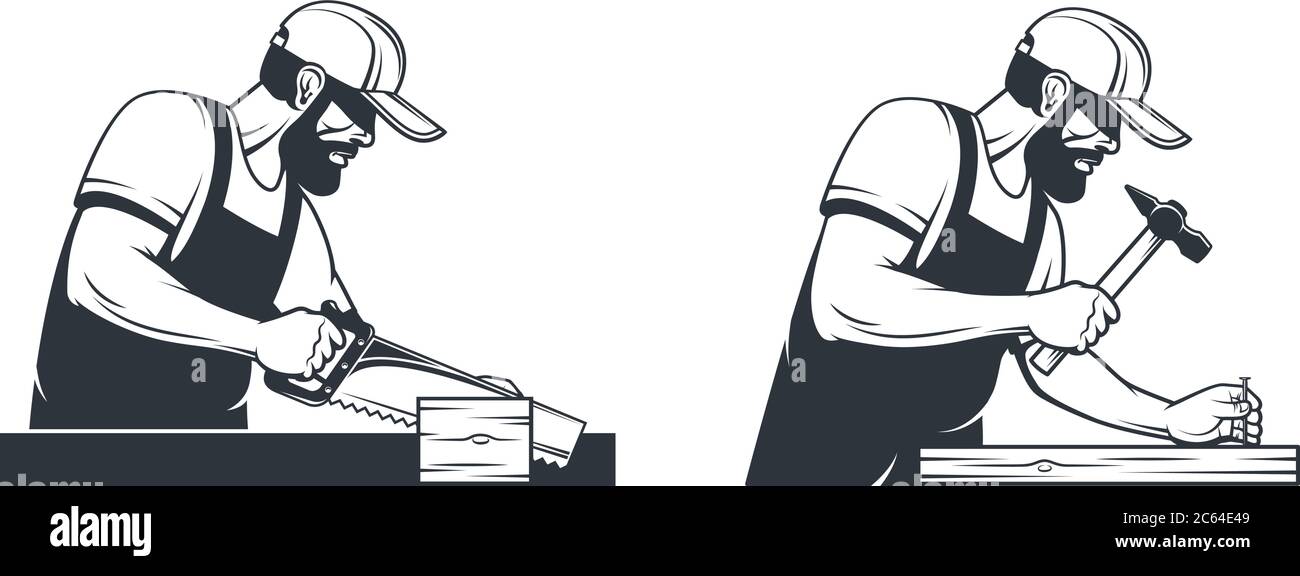 Male carpenter holding wood Stock Vector Images - Alamy