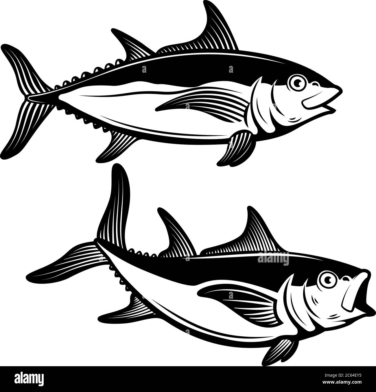 Illustrations of tuna fish in engraving style. Design element for ...