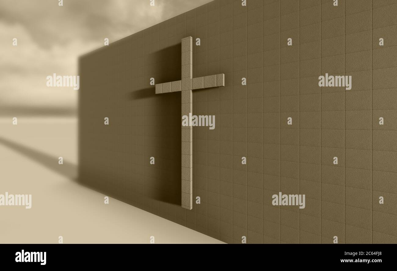 Cross on the wall made in 3d software Stock Photo - Alamy