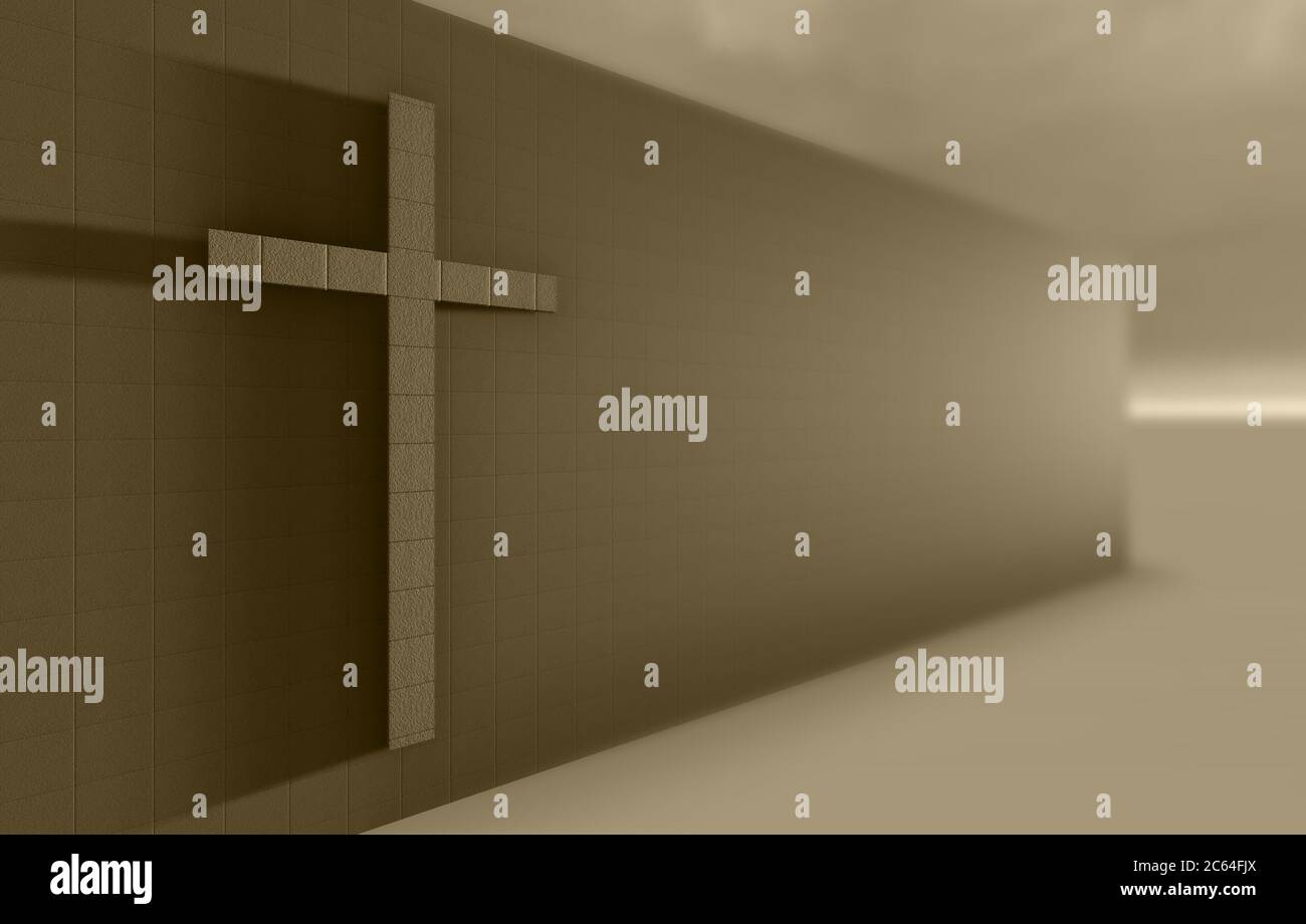 Cross on the wall made in 3d software Stock Photo - Alamy