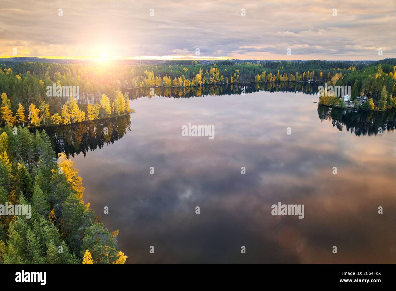Aerial view of Harvinjarvi lake in Finland. Finnish nature. Beautiful ...