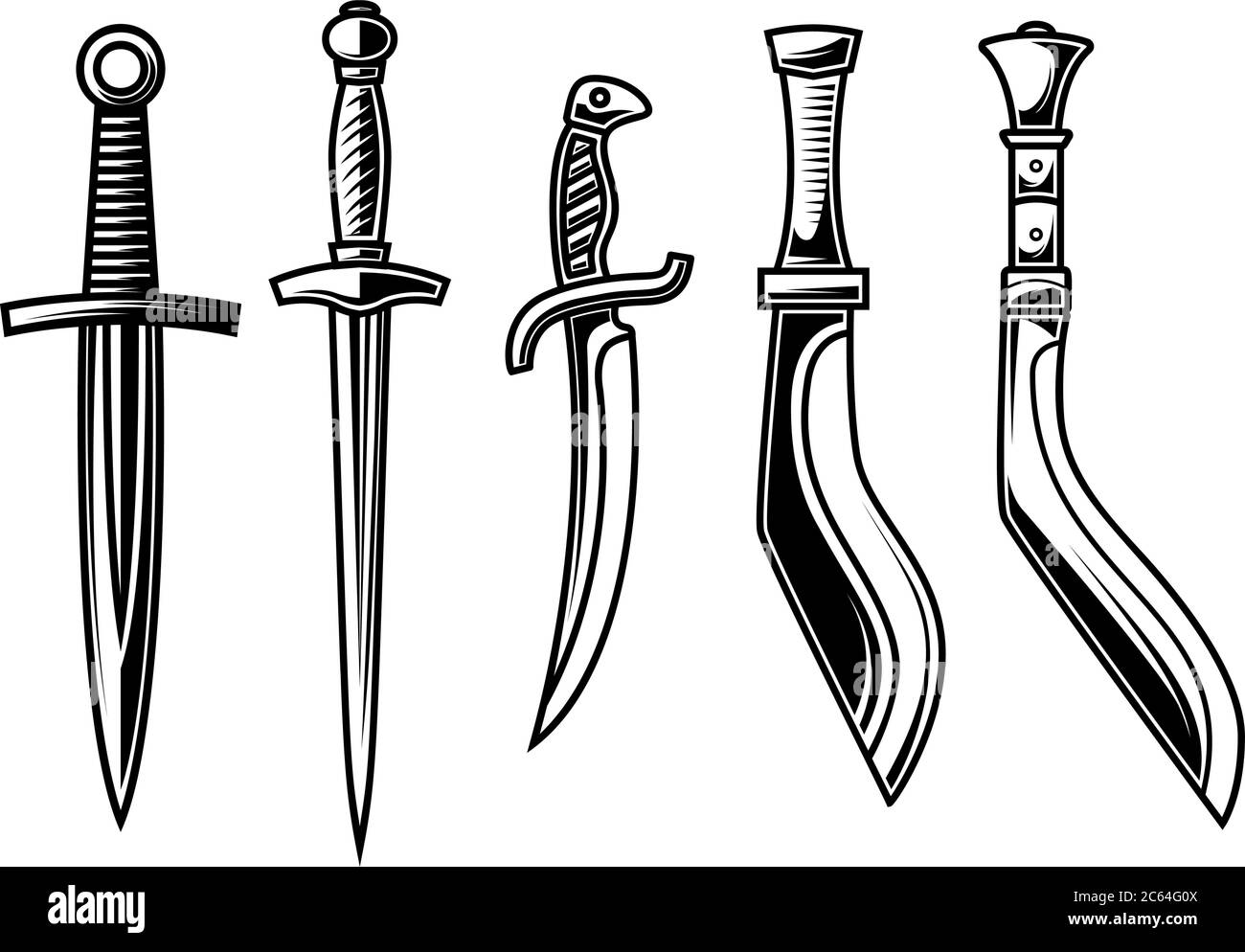 Set of illustration of daggers in engraving style. Design element for ...