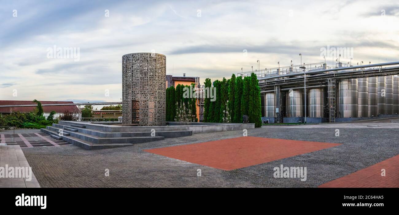Shabo, Ukraine 09.29.2019. Light and music fountain with wine icon ...