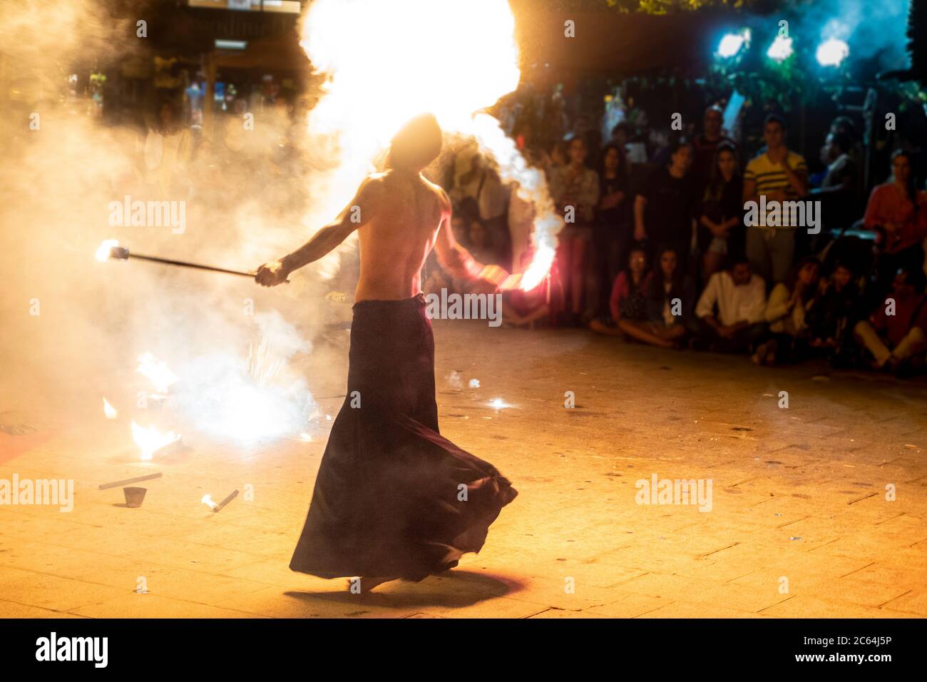 fire-swallower. or fire eater performing Stock Photo - Alamy