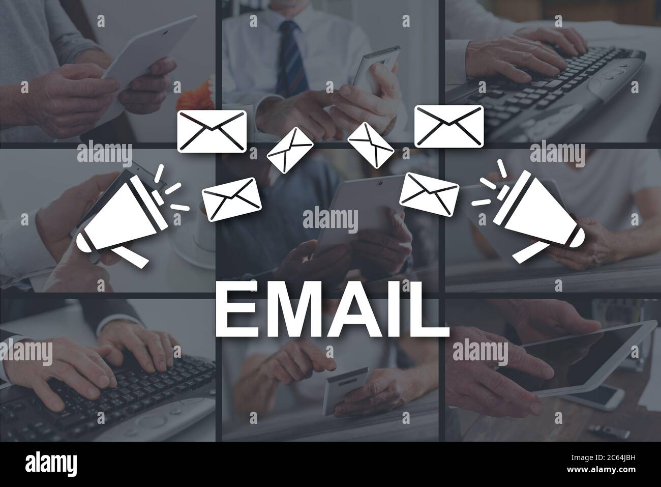 Email concept illustrated by pictures on background Stock Photo - Alamy