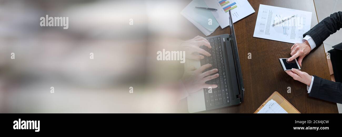 Businesspeople working together at office; panoramic banner Stock Photo ...