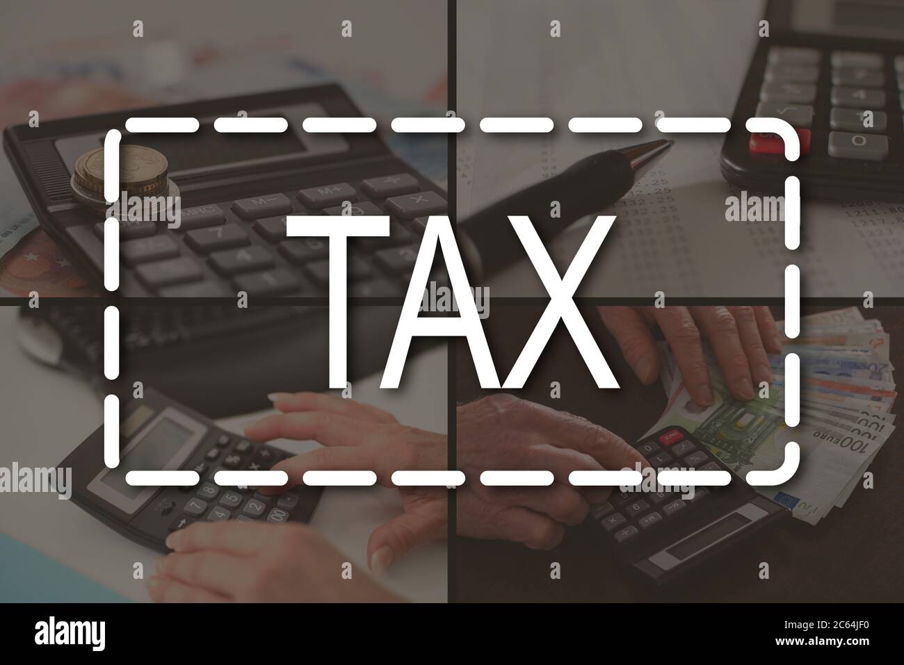 Tax concept illustrated by pictures on background Stock Photo - Alamy