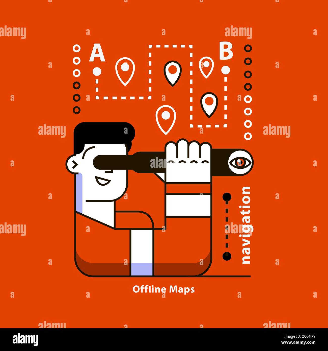 Offline Maps. Live Navigation. Man look through the telescope Stock ...