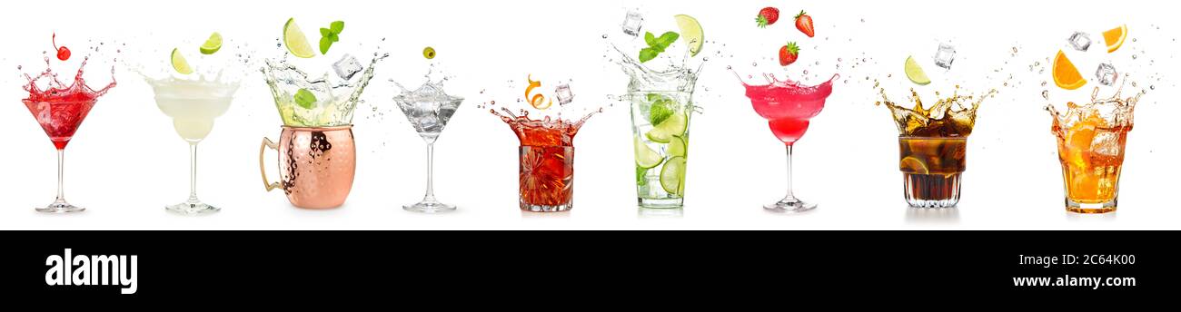 splashing cocktails collection isolated on white background Stock Photo ...