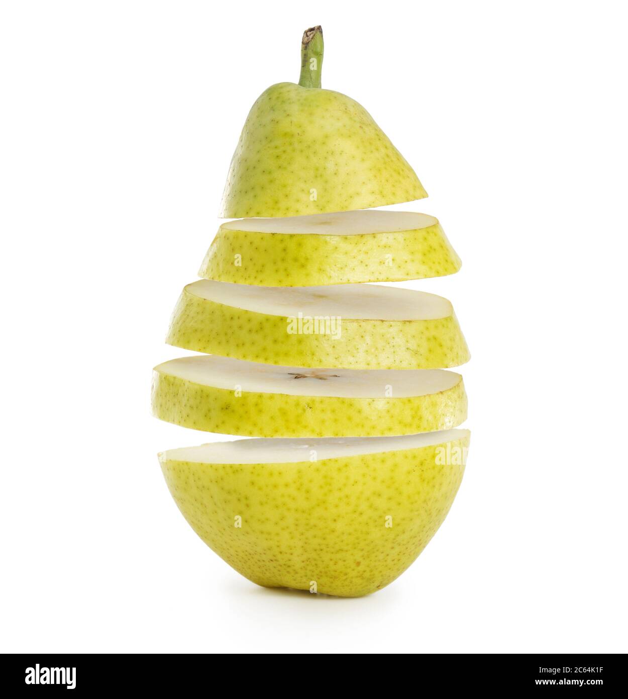 flying slices of pear isolated on white background Stock Photo - Alamy