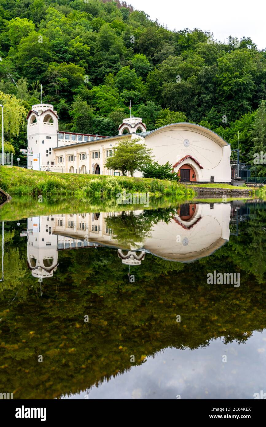 The historic Heimbach power station, at the Rur reservoir ...