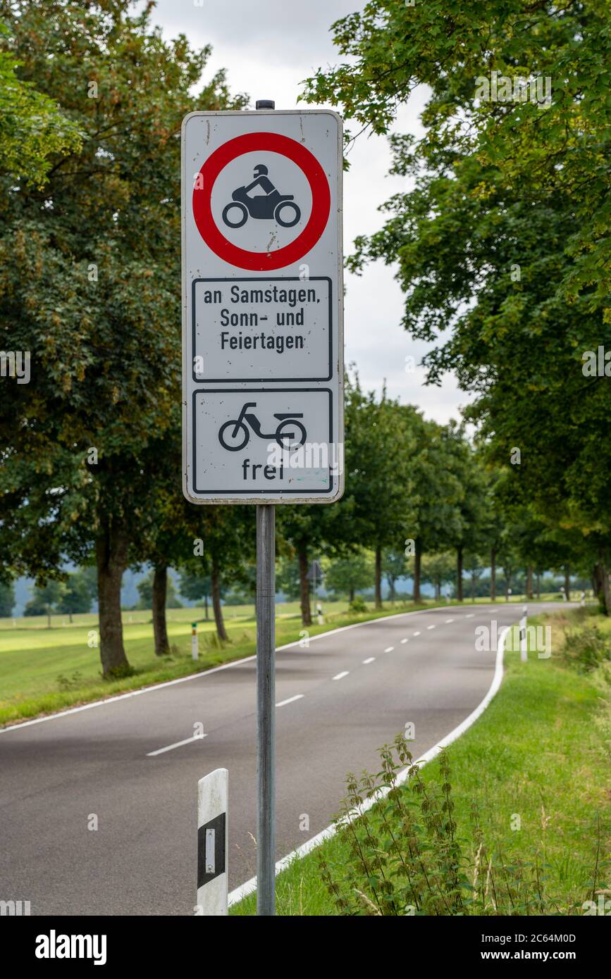 Prohibition sign, driving bans for motorcycles on weekends and holidays ...