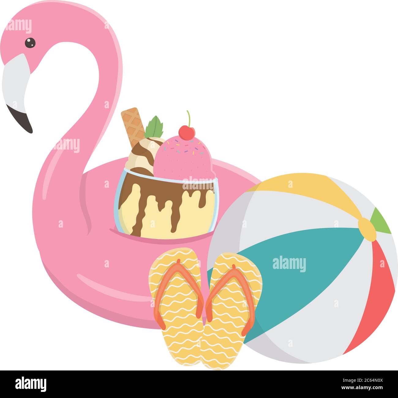 summer travel and vacation float flamingo flip flops beach ball ice ...