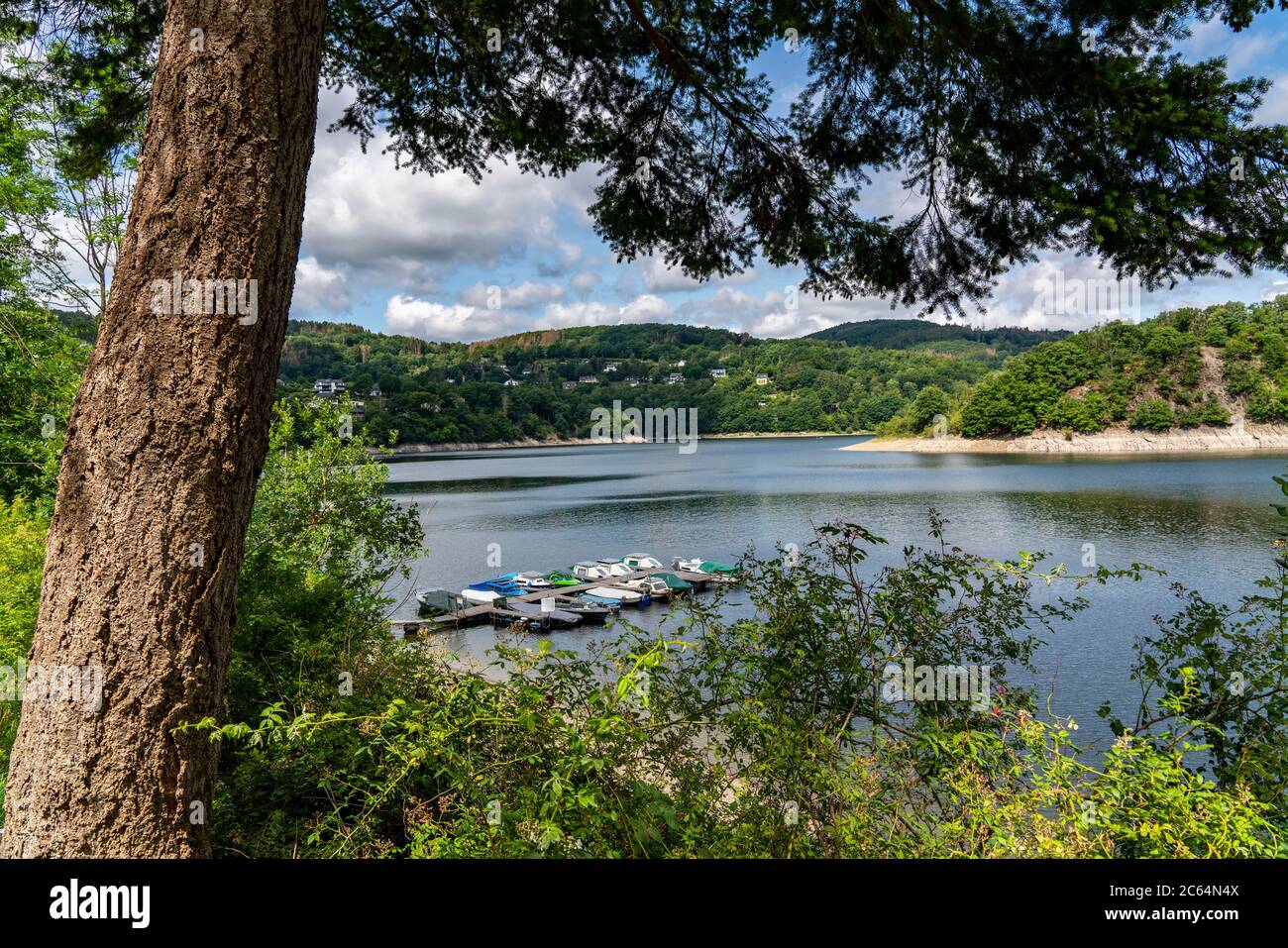 Rursee lake, reservoir, the village Rurberg, Nationalpark Eifel, NRW ...