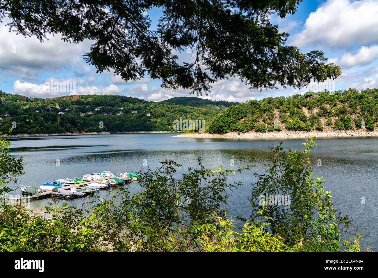 Rursee lake, reservoir, the village Rurberg, Nationalpark Eifel, NRW ...