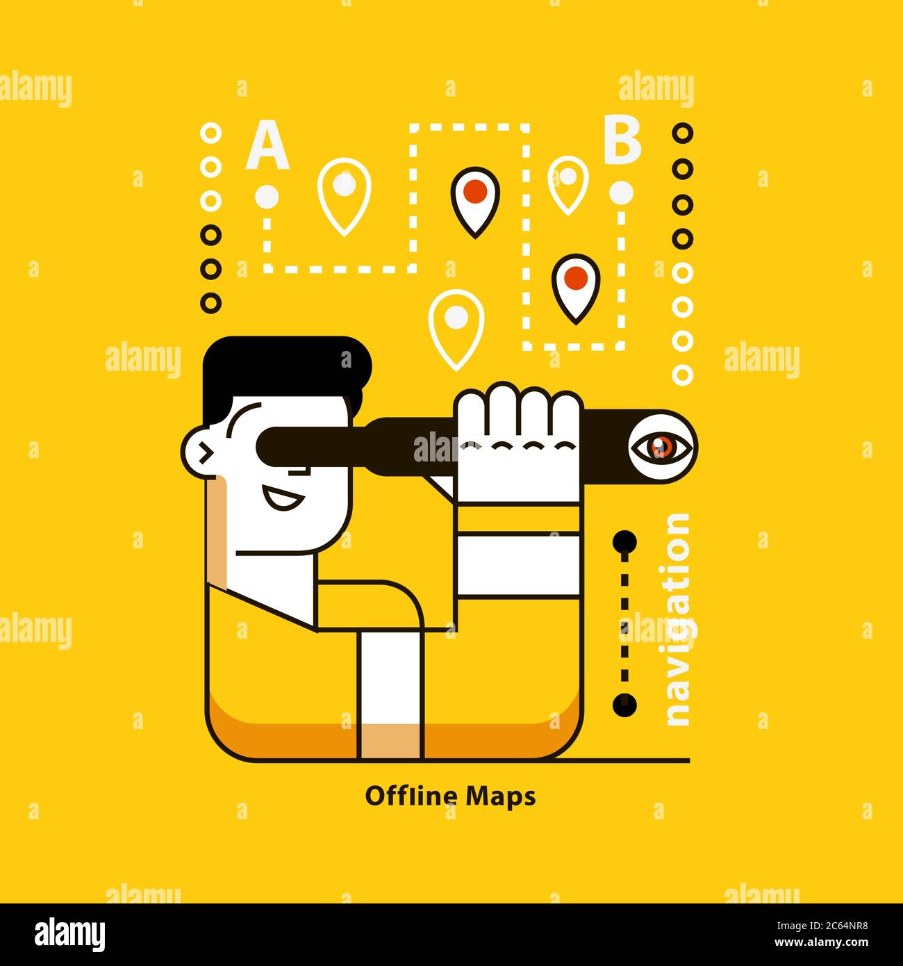 Offline Maps. Live Navigation. Man look through the telescope Stock ...
