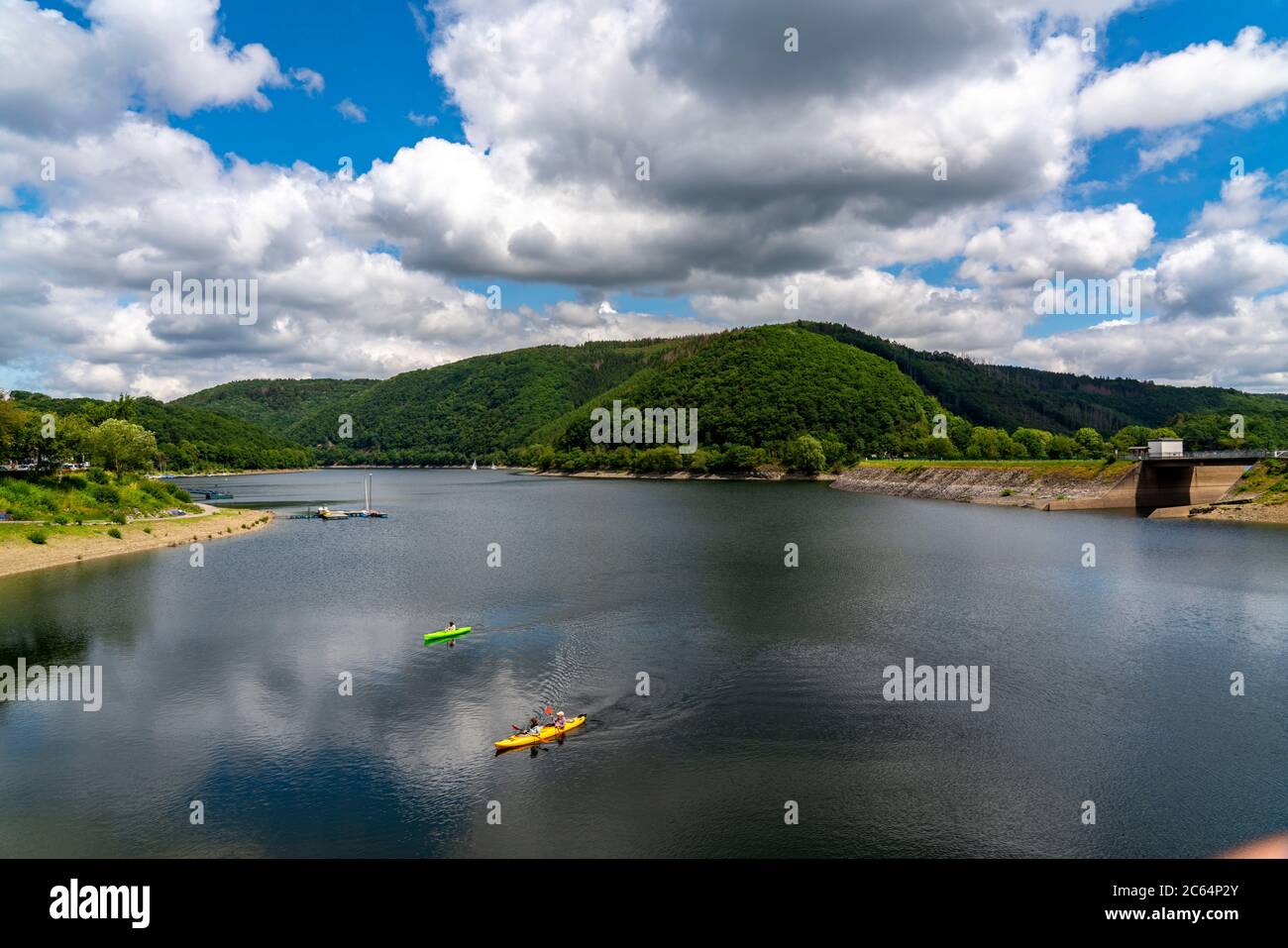 Rursee, reservoir, bay near the village of Rurberg, Eisebachrsee ...