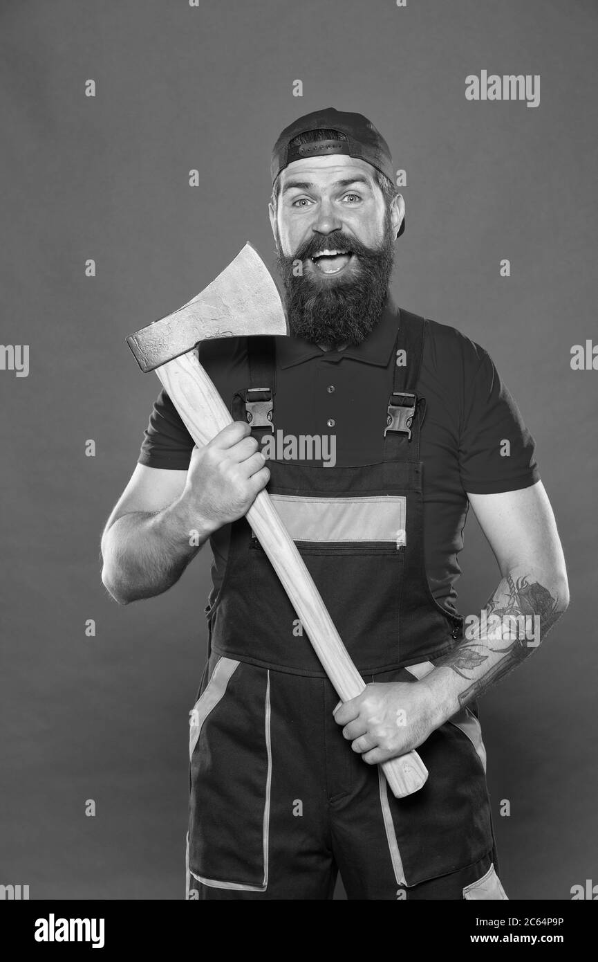 Brave worker. Cutting beard. Brutality and masculinity. Bearded ...