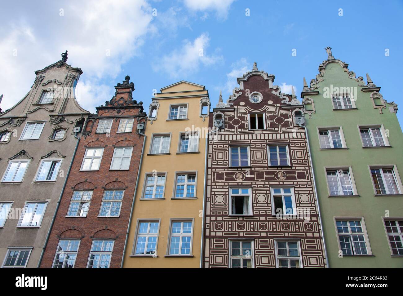 Classic medieval tenement houses in the old town of Gdansk, Poland ...