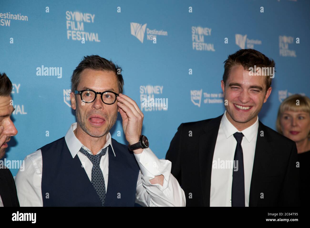 Actors Guy Pearce and Robert Pattinson have a laugh as they pose for ...